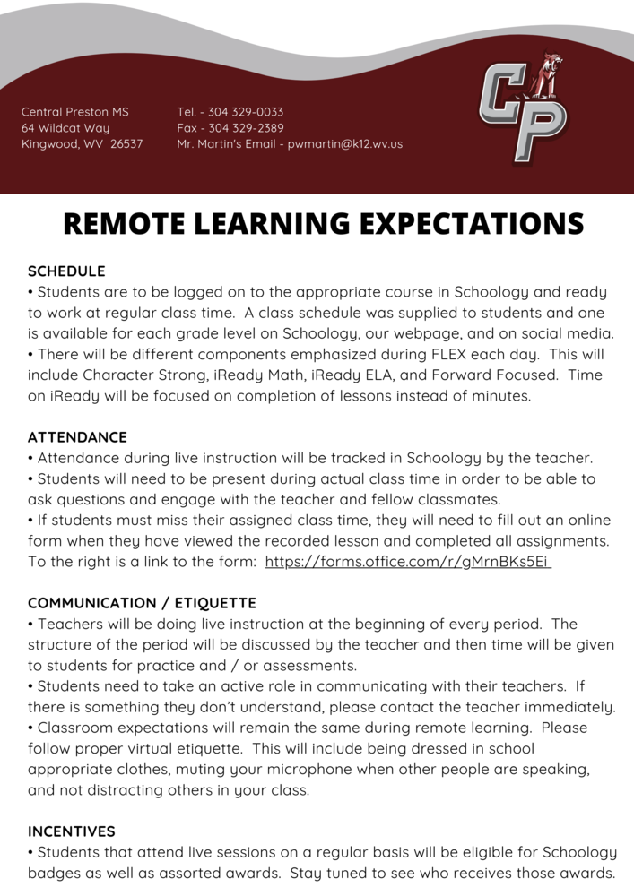 Remote Learning Expectations | Central Preston Middle School